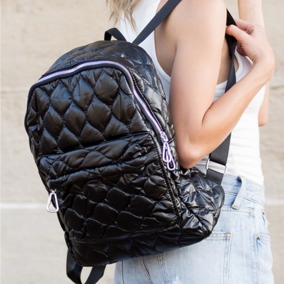 Aili’s Corner | Bags | Jade Metallic Puffer Backpack Quilted Laptop ...